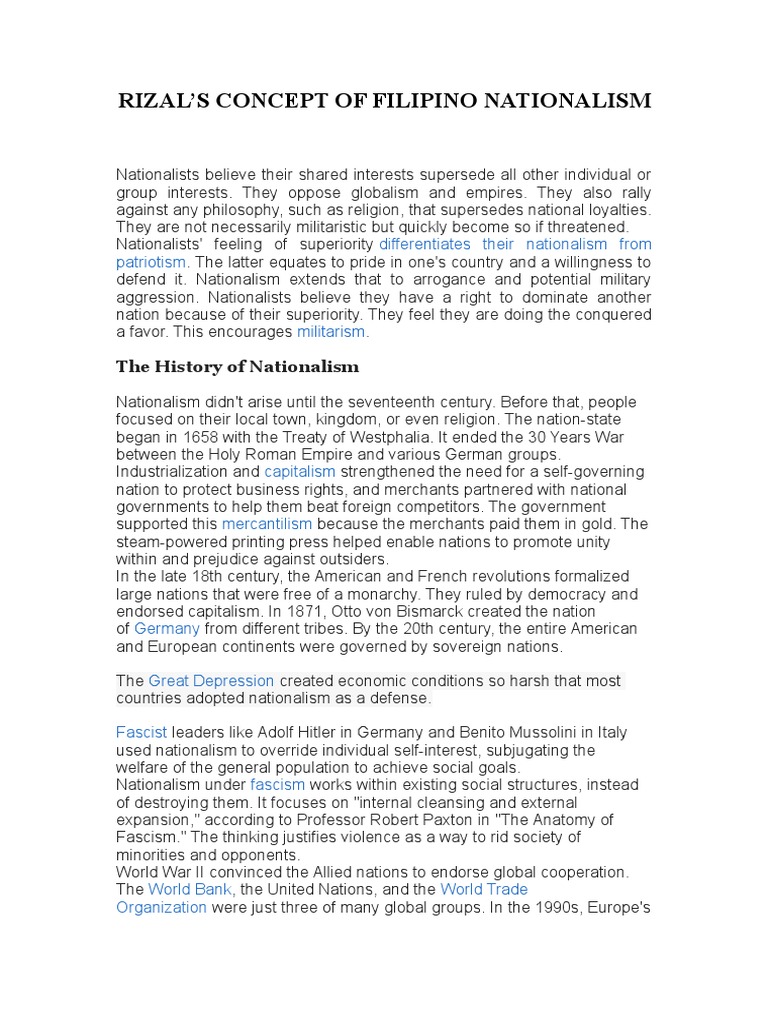 Rizal'S Concept of Filipino Nationalism | PDF | Nationalism | Fascism
