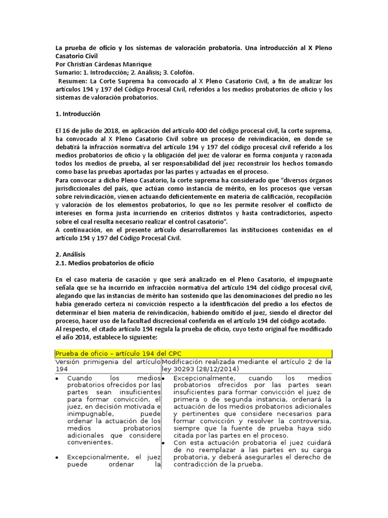 La Prueba de Oficio y Los Sistemas de Valoración Probatoria | Descargar gratis PDF | Evidencia ...