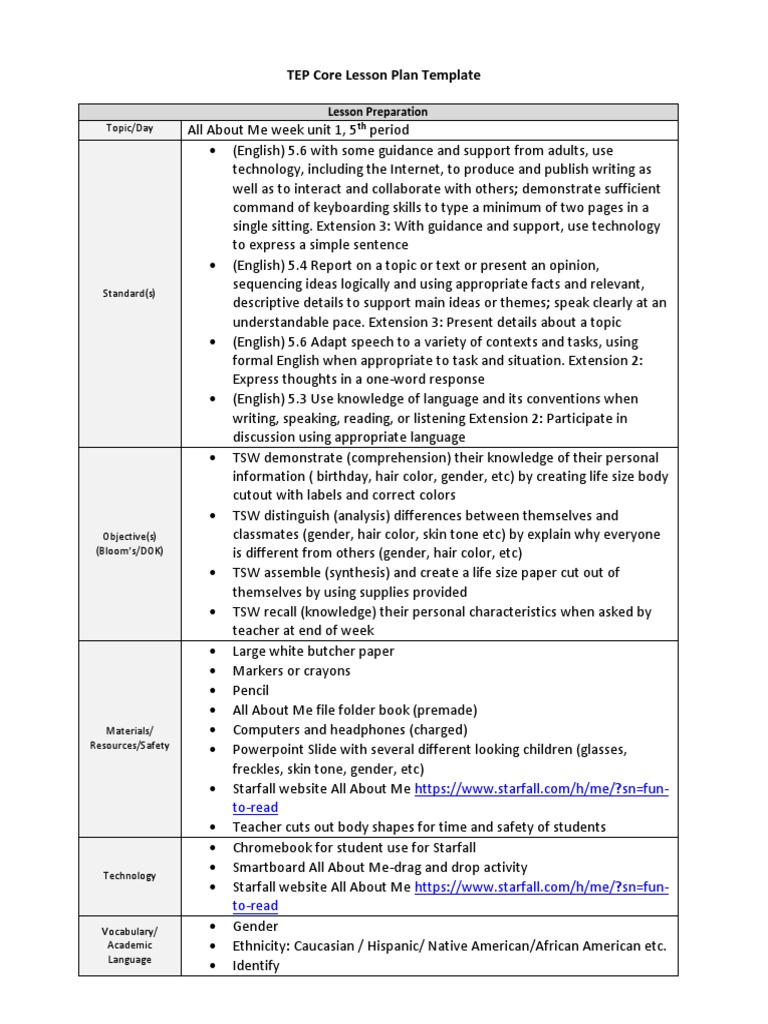 All About Me Lesson Plan for Grade R | PDF | English Language | Teachers