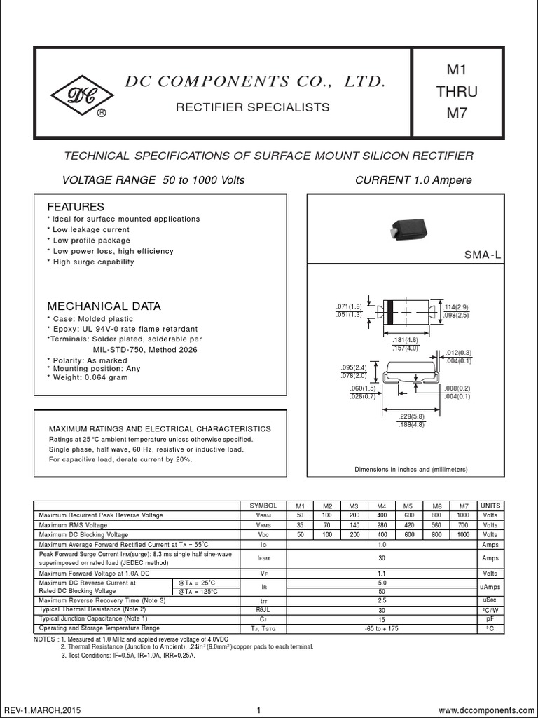 DC Components Co., LTD.: M1 Thru M7 | PDF | Rectifier | Capacitor