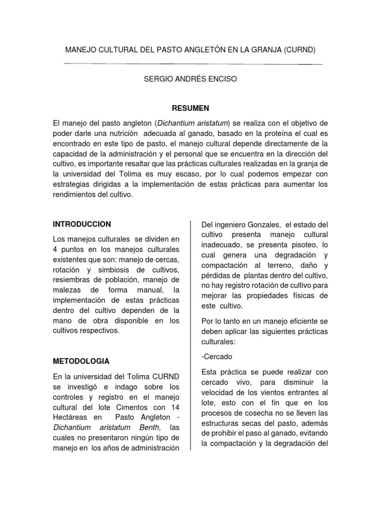 Control Cultural de Pasto Angleton | PDF | Suelo | Ecología