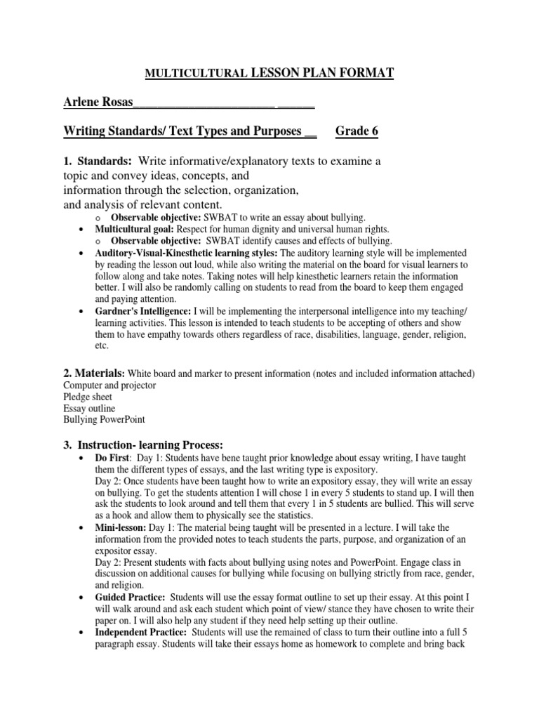 New Multicultural Lesson Plan | PDF | Essays | Learning Styles