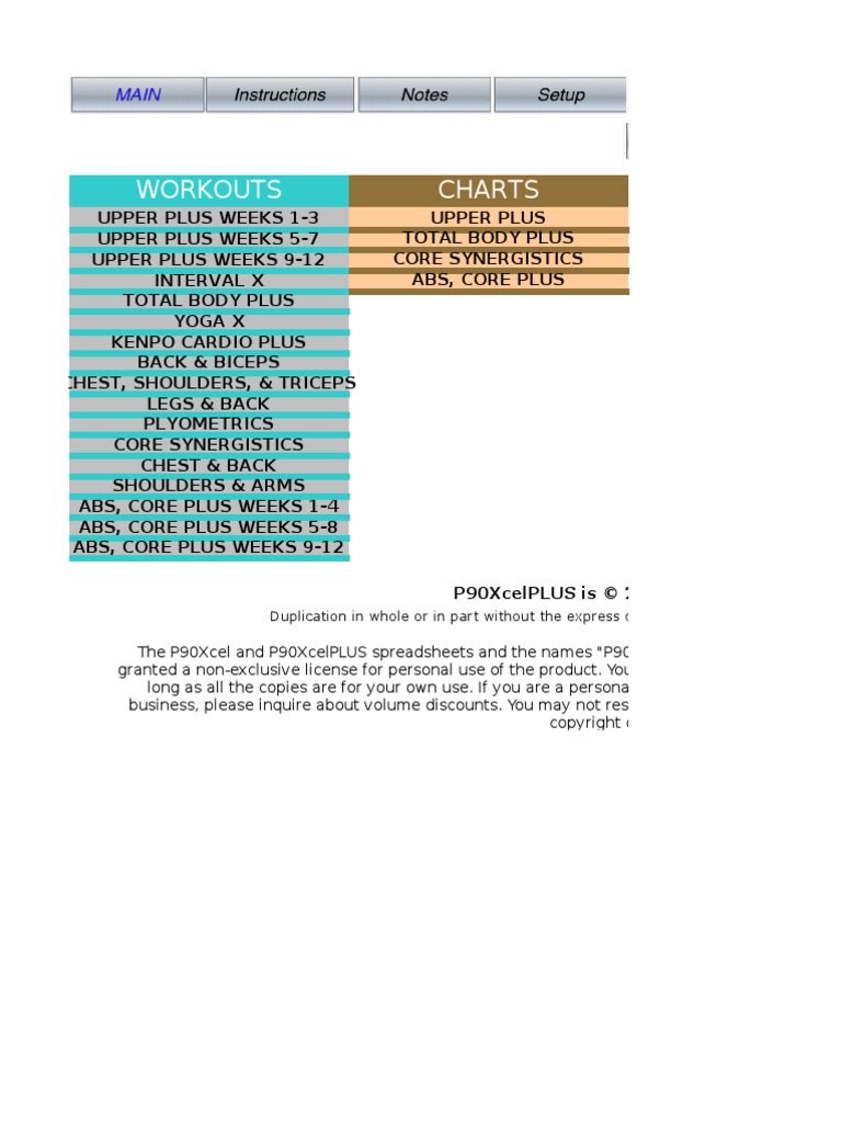 Blank P90X+ Worksheet | PDF | Heart Rate | Body Mass Index