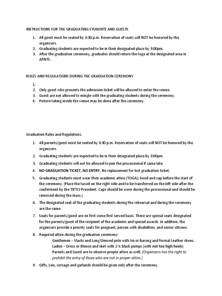 Rules and Regulation Graduation | PDF | Cigarette | Graduation