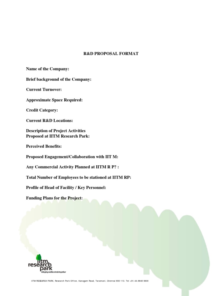 R&D Proposal Format for IITM Research Park | PDF