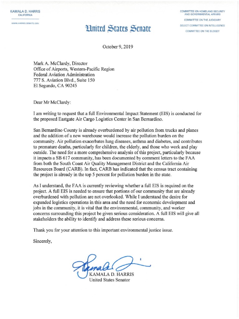 Sen. Kamala Harris' Letter