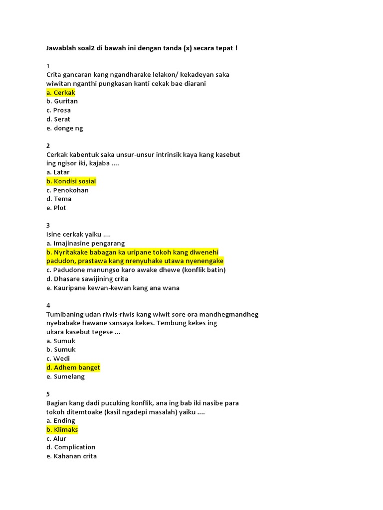 Jawaban Uas SMSTR 2 Bahasa Jawa | PDF | Seni & Disiplin Bahasa