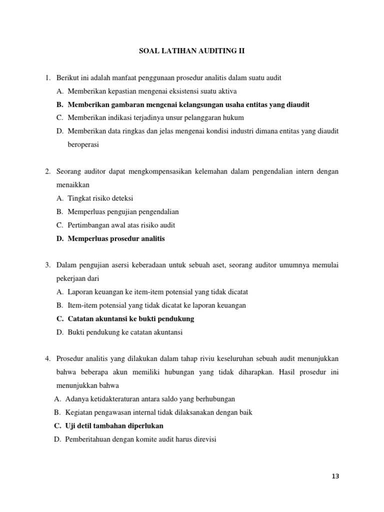 Soal Latihan Auditing II Untuk Presentasi Setelah Uts | PDF