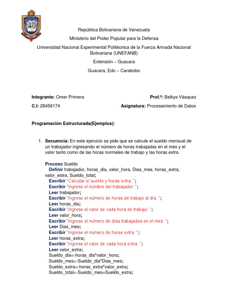 Ejemplos de Programación Estructurada | PDF | Software | Lenguaje de ...