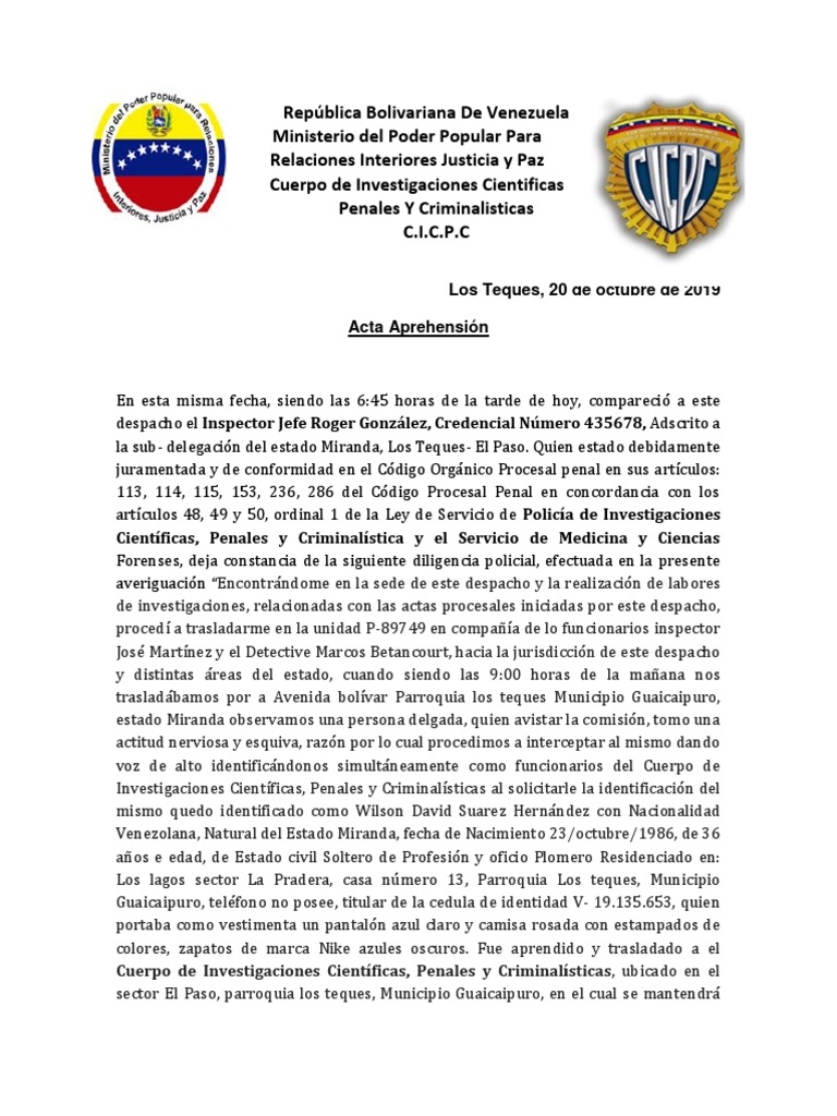 Acta Policial | PDF | Venezuela | Policía