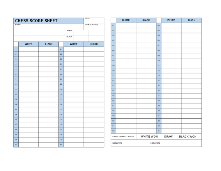 Chess Score Sheet | PDF | Traditional Board Games | Competitive Games