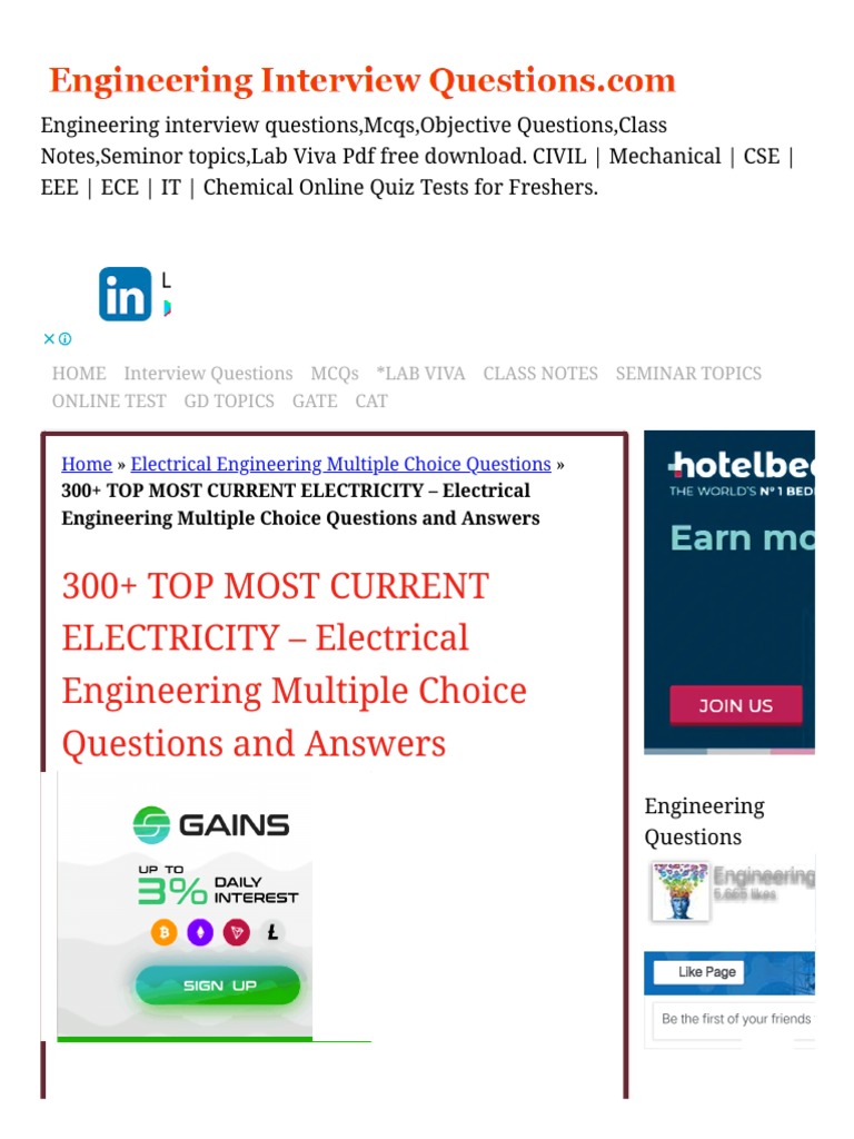 300+TOP CURRENT ELECTRICITY Multiple Choice Questions & Answers | PDF ...