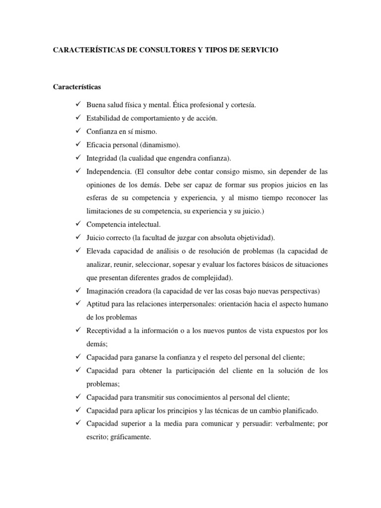 Caracteristicas de Los Consultores | PDF | Cliente | Business
