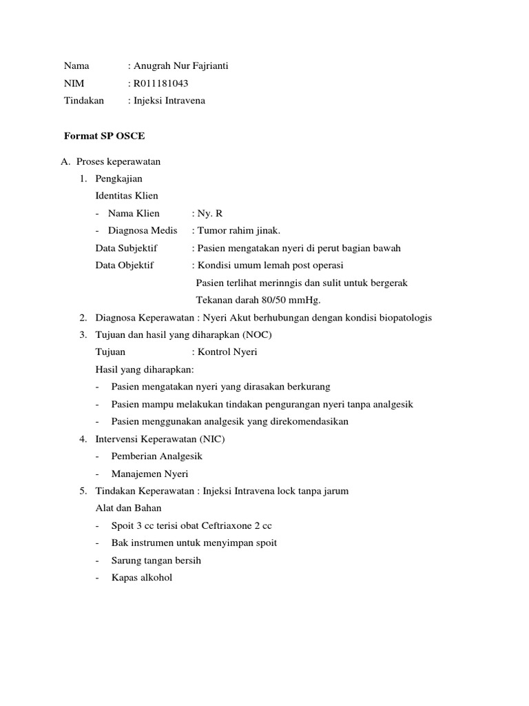 Bahan OSCE Format SP Injeksi IV | PDF