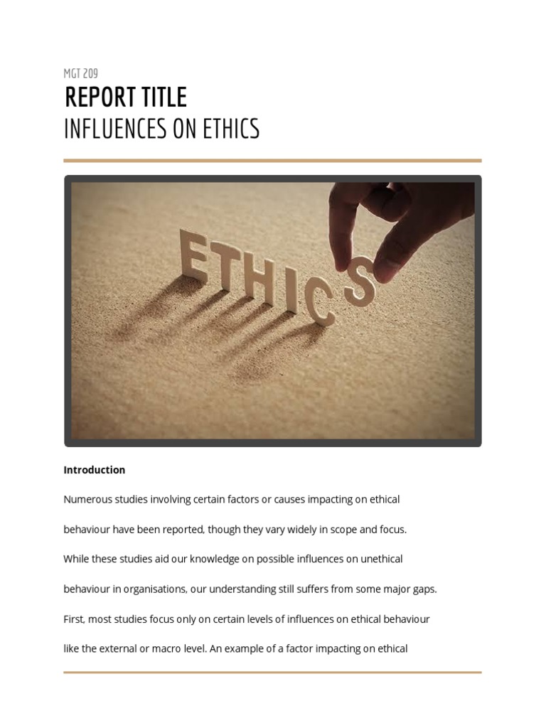 Influences On Ethics: Report Title | PDF | Behavior | Decision Making