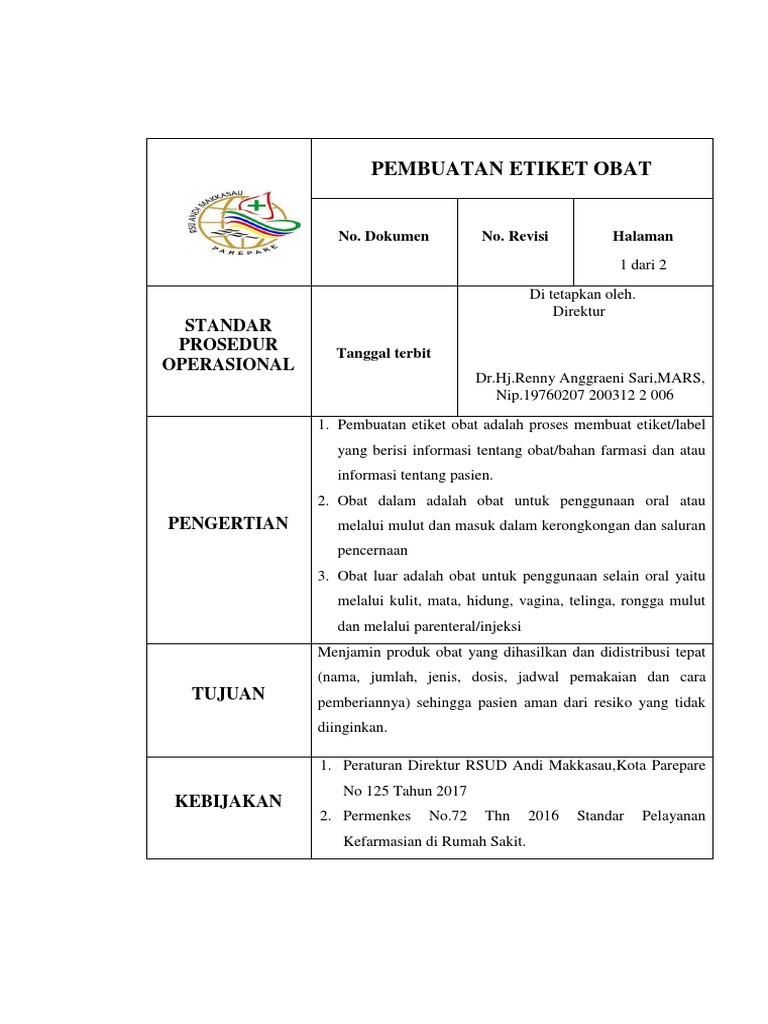 Sop Pembuatan Etiket Obat | PDF