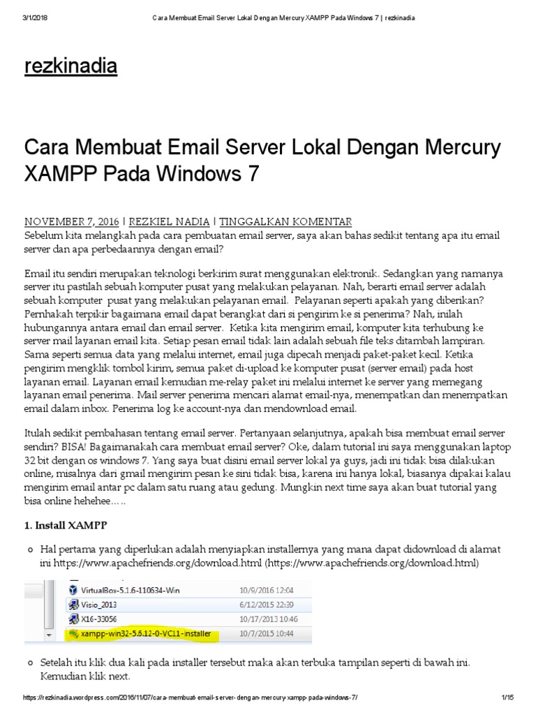 Cara Membuat Email Server Lokal Dengan Mercury XAMPP Pada Windows 7 | PDF