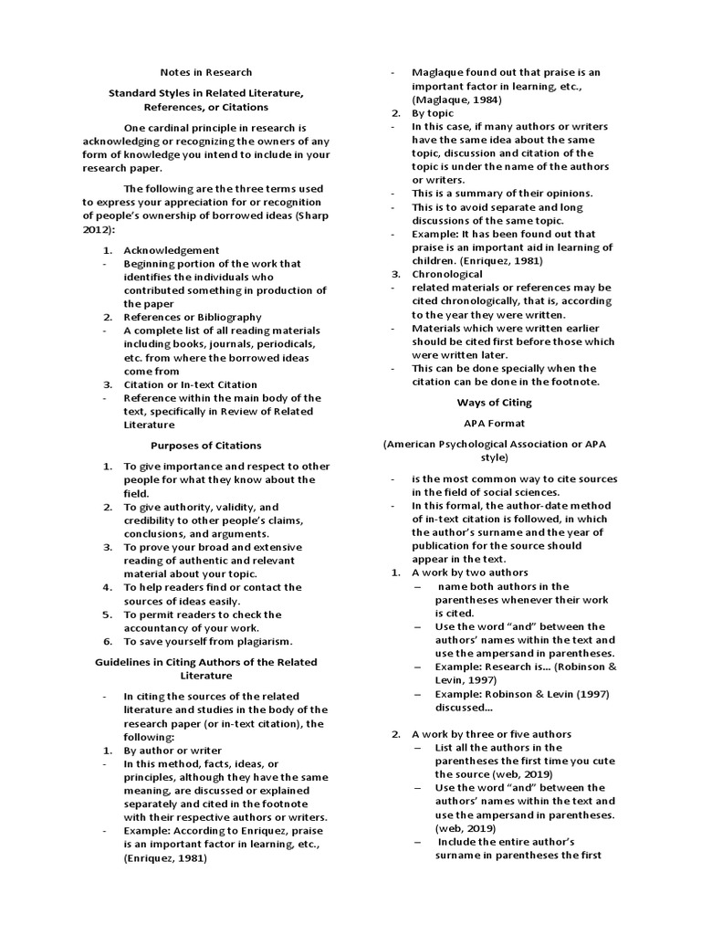 Standard Styles in Related Literature, References, or Citations | PDF ...