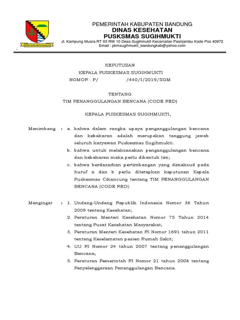 SK Code Red (Tim Bencana) Puskesmas Sugihmukti | PDF