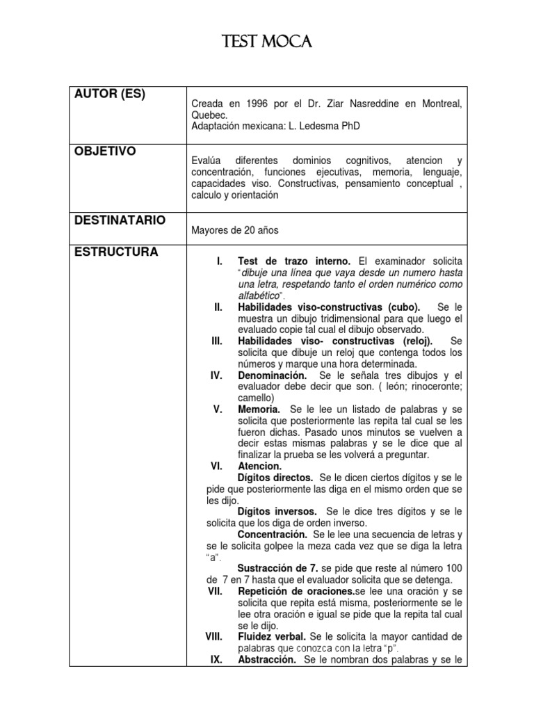 Test Moca | PDF | Memoria | Sicología