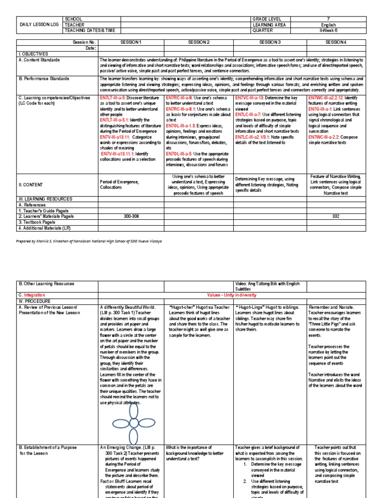 Daily Lesson Plan g7 q3 Week1 | PDF | Narrative | Reason