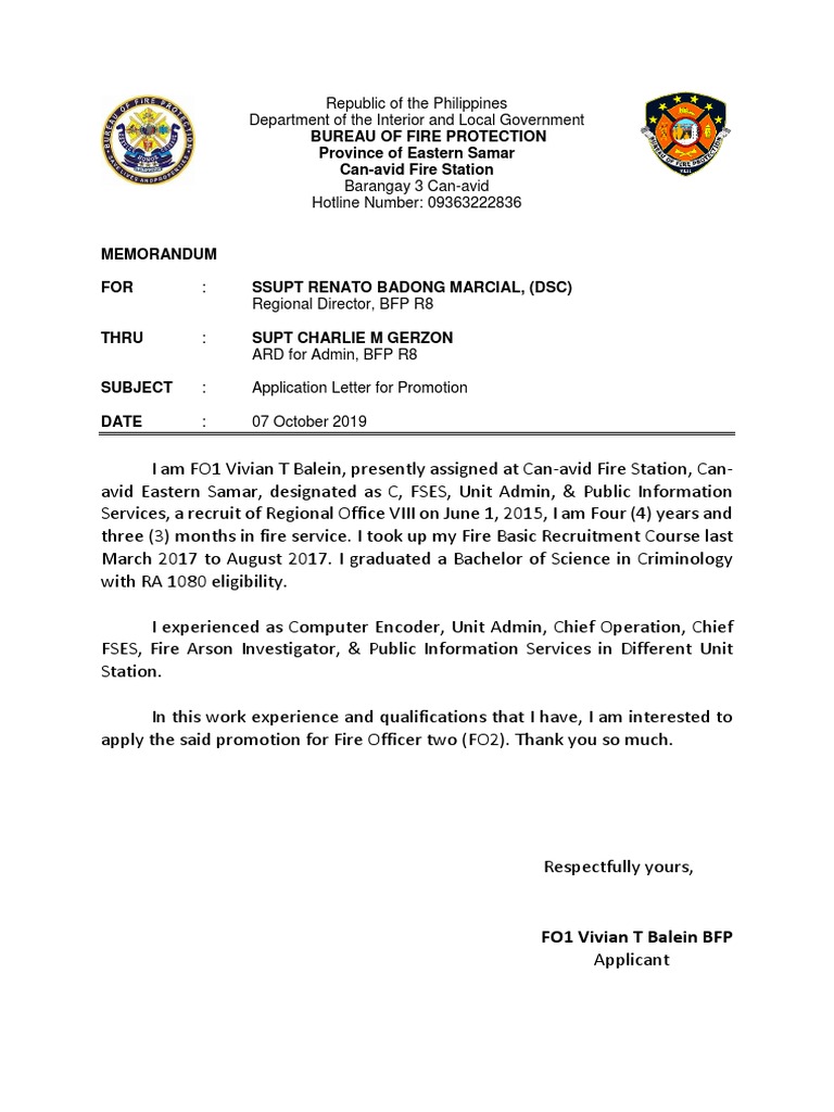 Promotion Application for FO2 Position | PDF