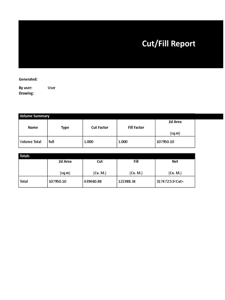 Cut/Fill Report Volume Summary | PDF