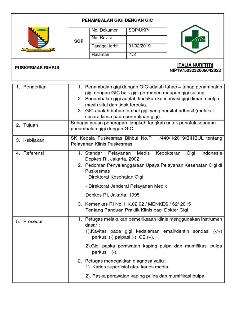 Sop Penambalan Dengan Gic | PDF