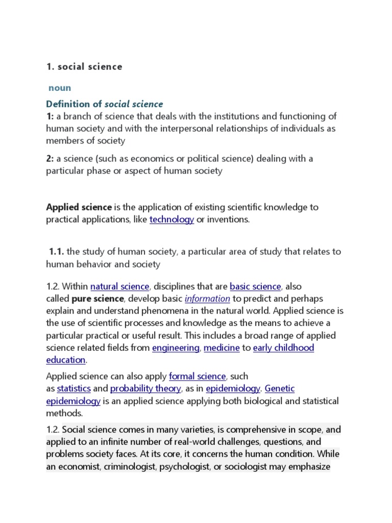 Definition of Social Science | PDF | Psychotherapy | Science
