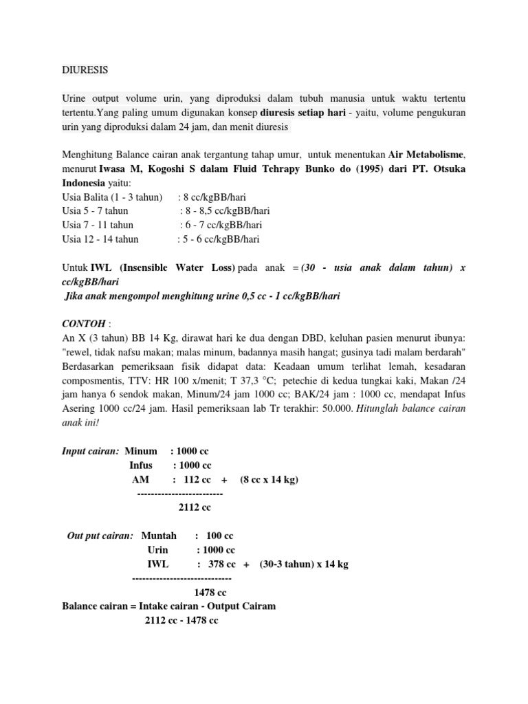 Cara Menghitung Diuresis Anak dan Dewasa | PDF