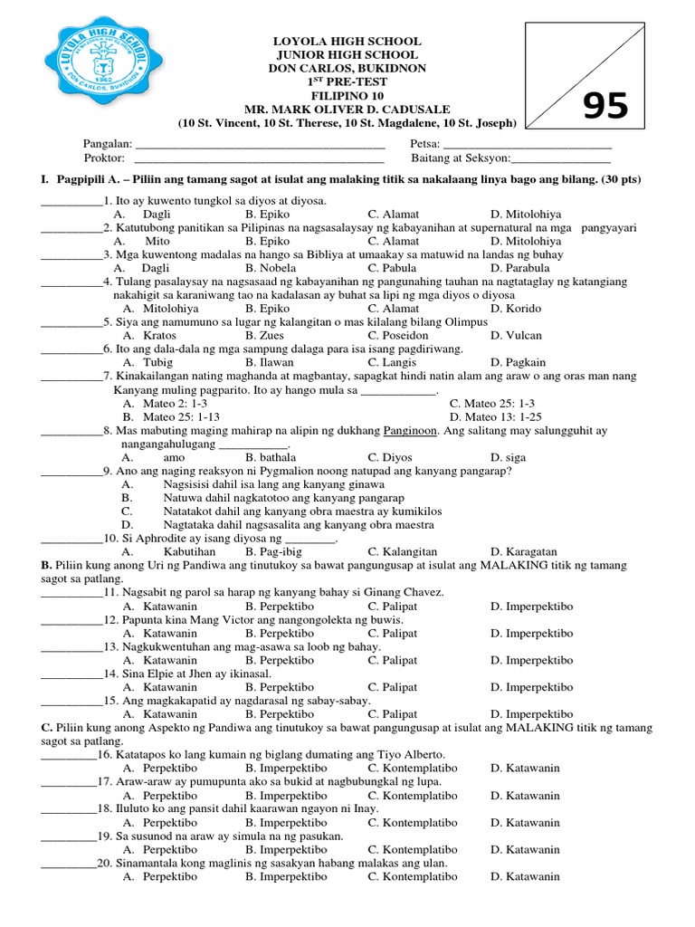 Fil 10 Unang Markahan | PDF