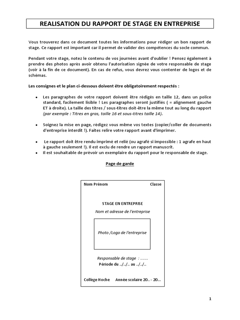 Exemple Rapport Stage - Consignes | PDF | Mise en page