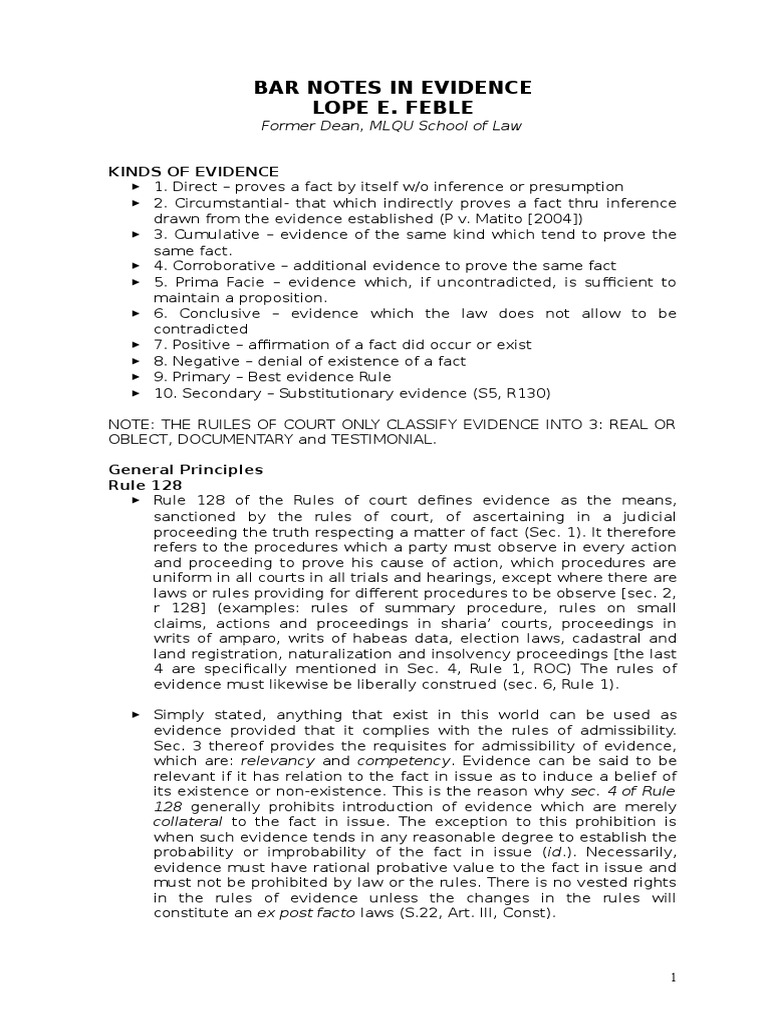 Bar Notes in Evidence Lope E. Feble | PDF | Judicial Notice | Search ...