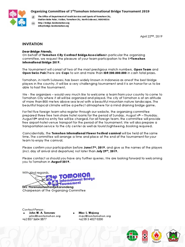 Tournament Invitation Letter of TIBT | PDF | Leisure | Sports