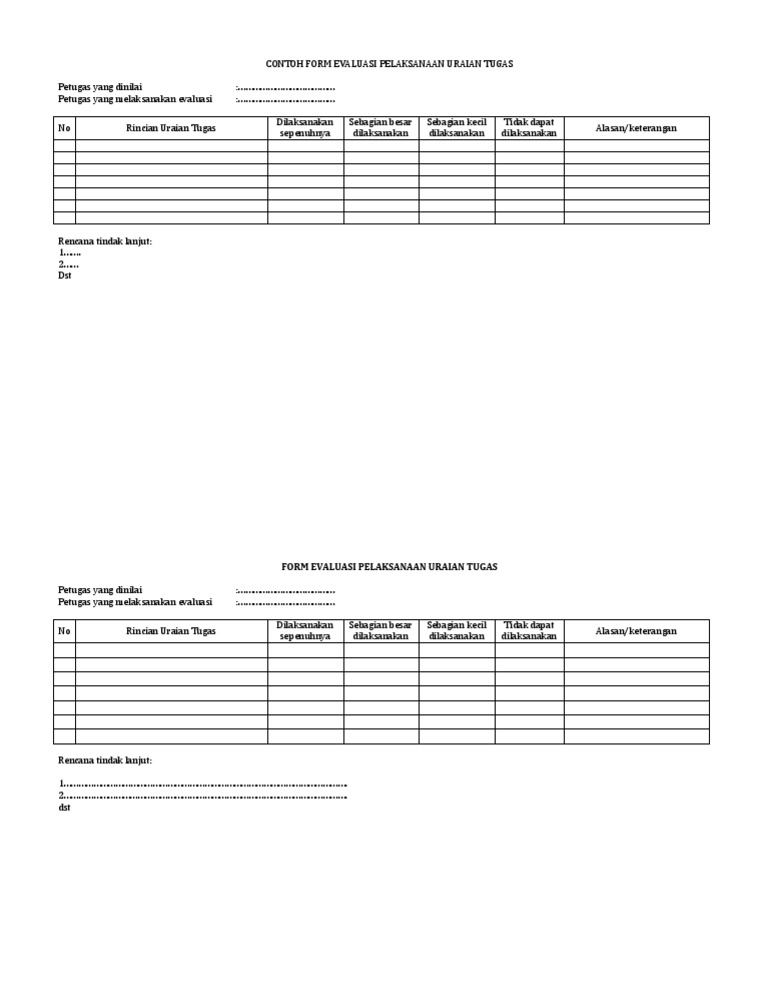 Contoh Form Evaluasi Pelaksanaan Uraian Tugas | PDF