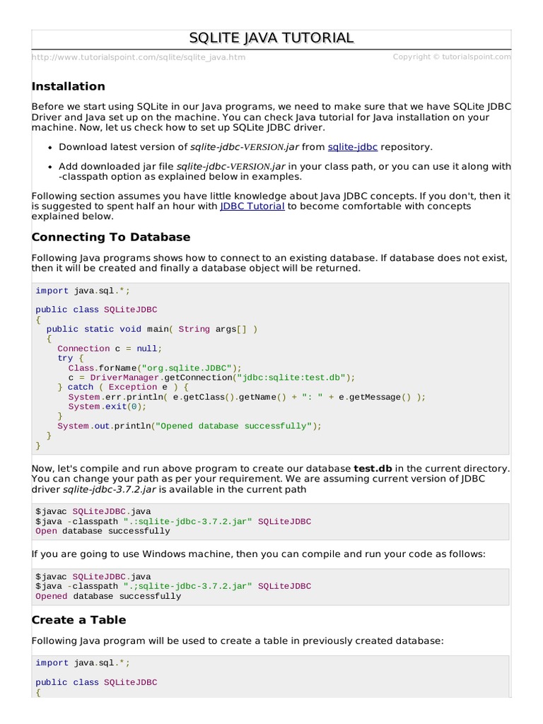 Sqlite y Java | PDF | Sql | Java (Programming Language)