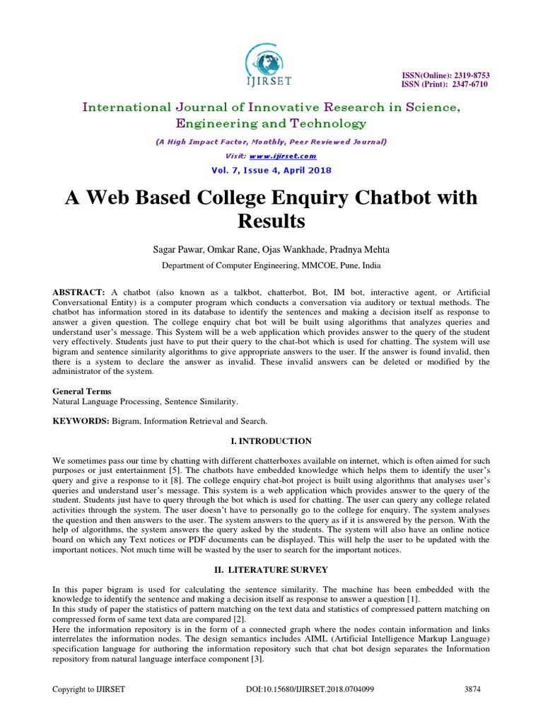 Web Based Chat Bot | PDF | Internet Bot | Information Retrieval