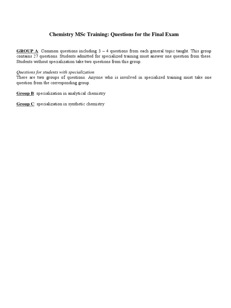 Chemistry MSC Training: Questions For The Final Exam | PDF ...