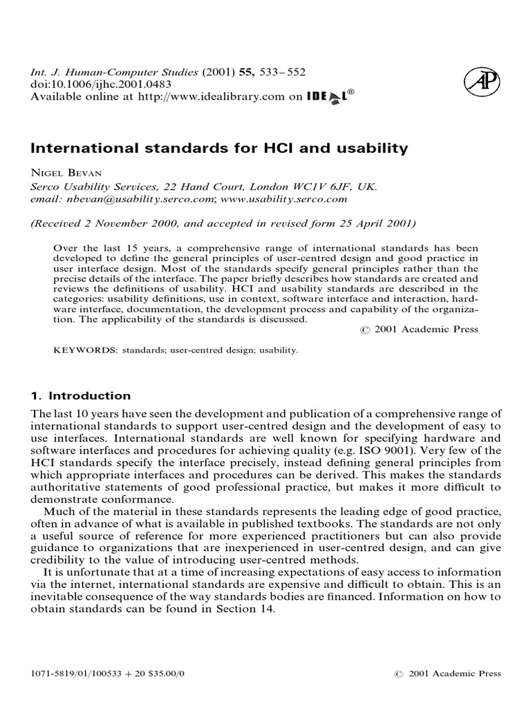 International Standards For HCI and Usability: Int. J. Human-Computer Studies (2001) 55, 533 ...