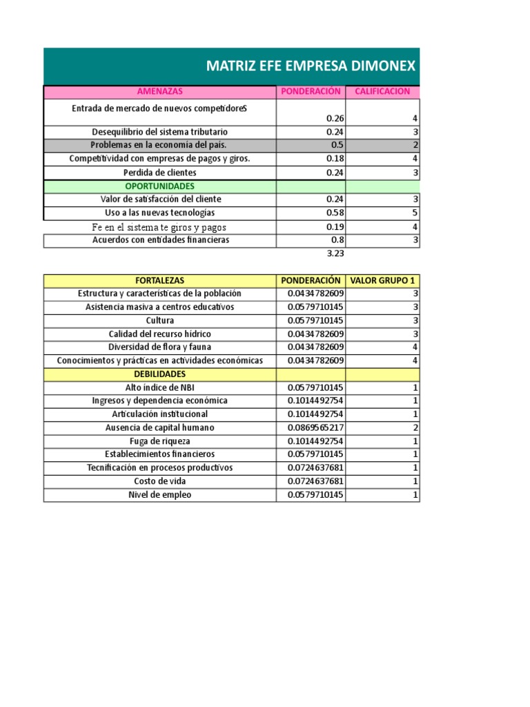 Matriz MEFI y MEFE en Excel | PDF | Recursos hídricos | Turismo