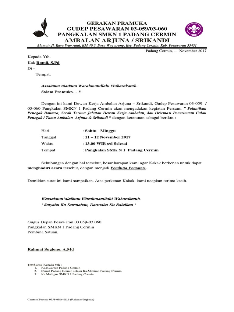 Surat Undangan Kegiatan Pramuka | PDF