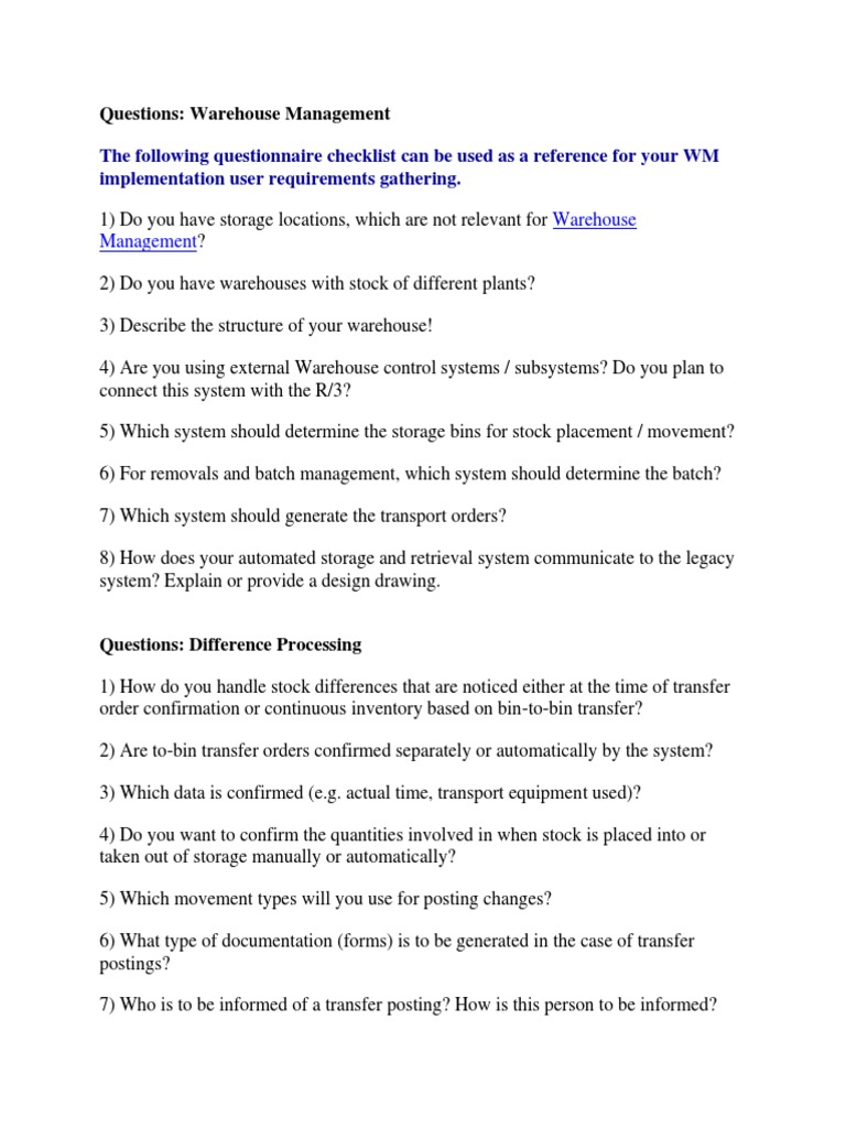 The Following Questionnaire Checklist Can Be Used As A Reference For ...