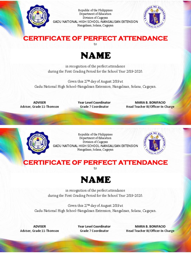 Perfect Attendance Pdf