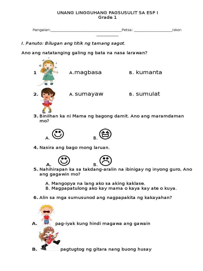 Unang Lingguhang Pagsusulit Sa ESP | PDF