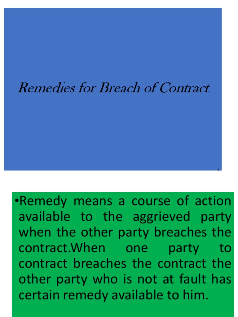 Remedies For Breach of Contract | PDF | Specific Performance | Damages