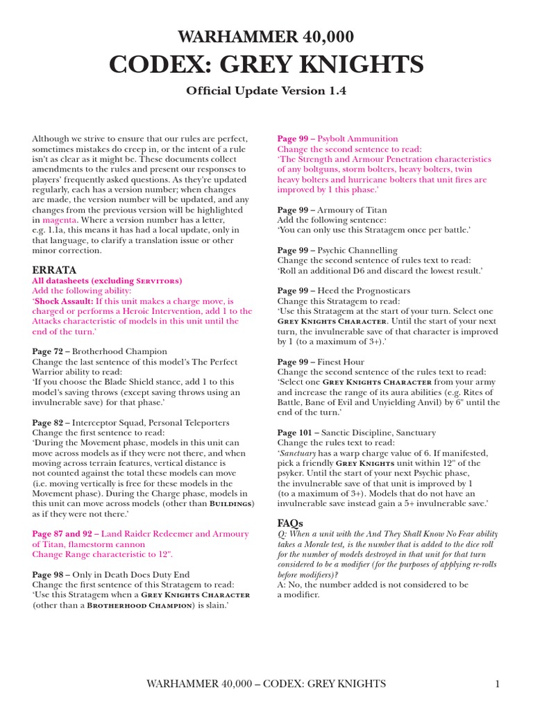 Official Update Version 1.4: Errata, Clarifications and Frequently Asked Questions for Codex ...