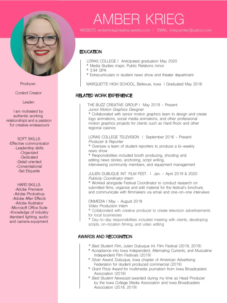 Amber Resume Fall 2019 | PDF | Filmmaking | News Broadcasting