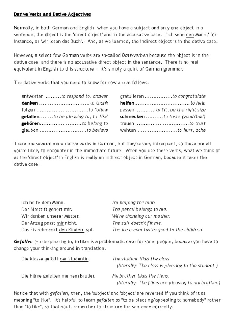 Dative Verbs and Dative Adjectives | PDF | Syntactic Relationships ...