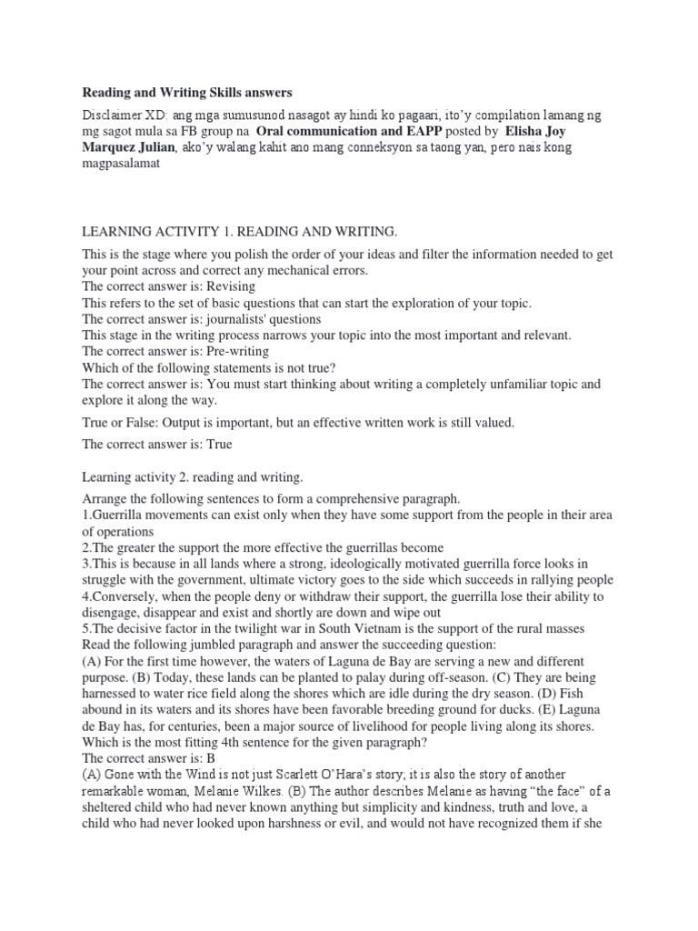 Reading and Writing Skills Overview | PDF | Narrative | Happiness