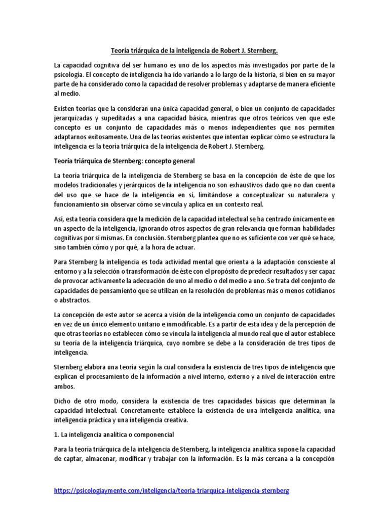 Teoría Triárquica de la Inteligencia | PDF | Inteligencia | Teoría